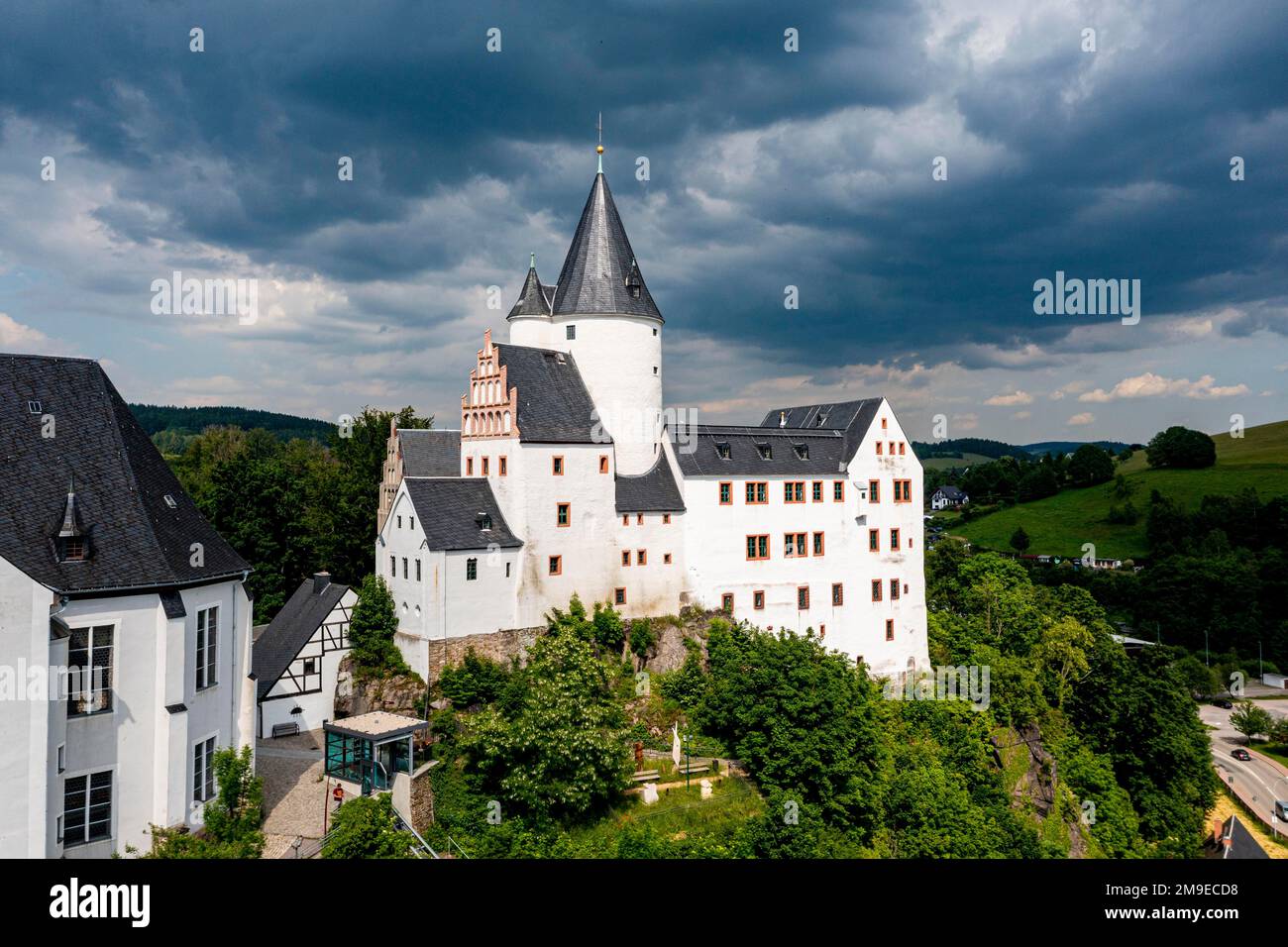 Aerial of St. -Georgen-Kirche and Palace, Unesco site Ore mountains ...