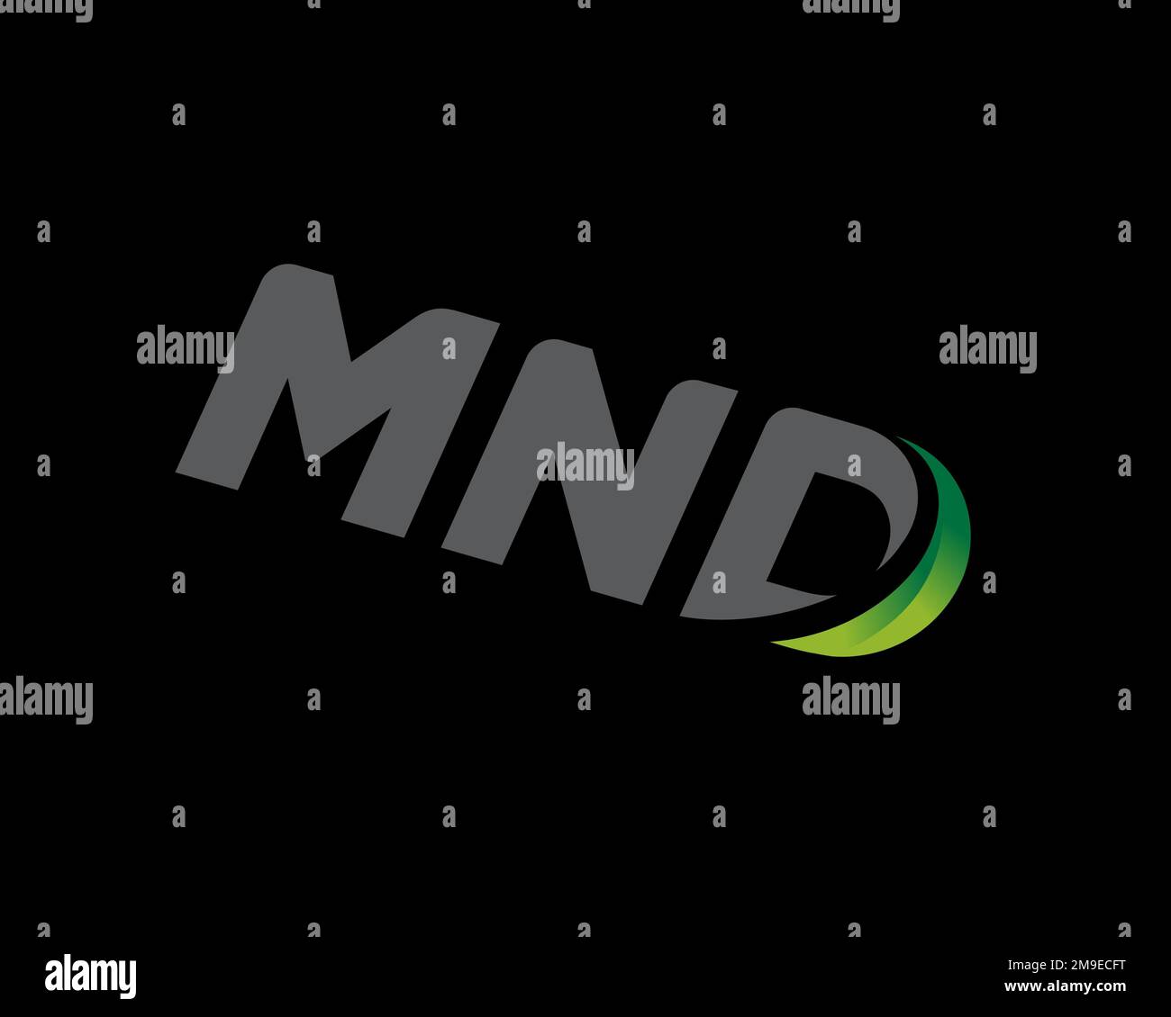 MND company, rotated logo, black background B Stock Photo - Alamy