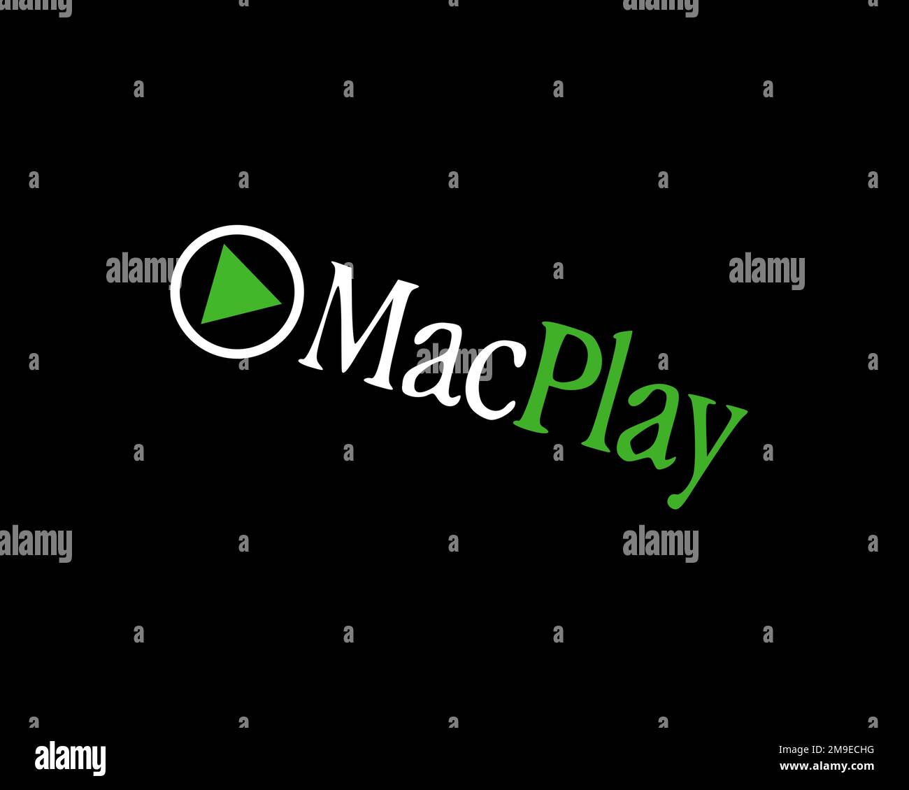 MacPlay, rotated logo, black background B Stock Photo - Alamy