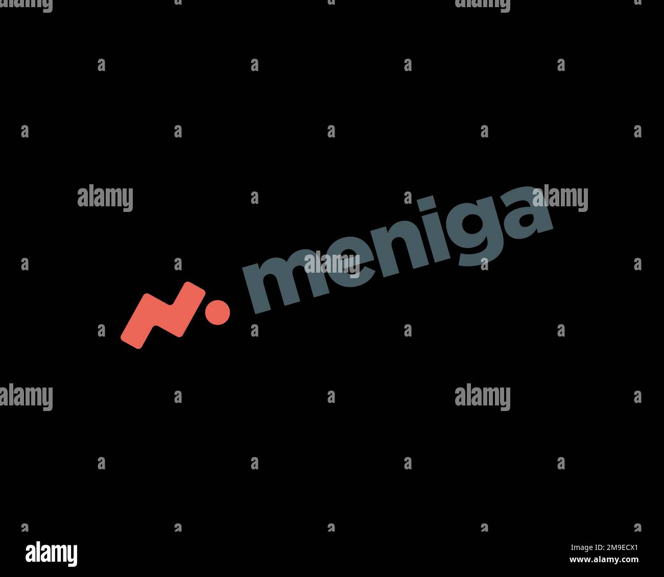 Meniga, rotated logo, black background Stock Photo - Alamy