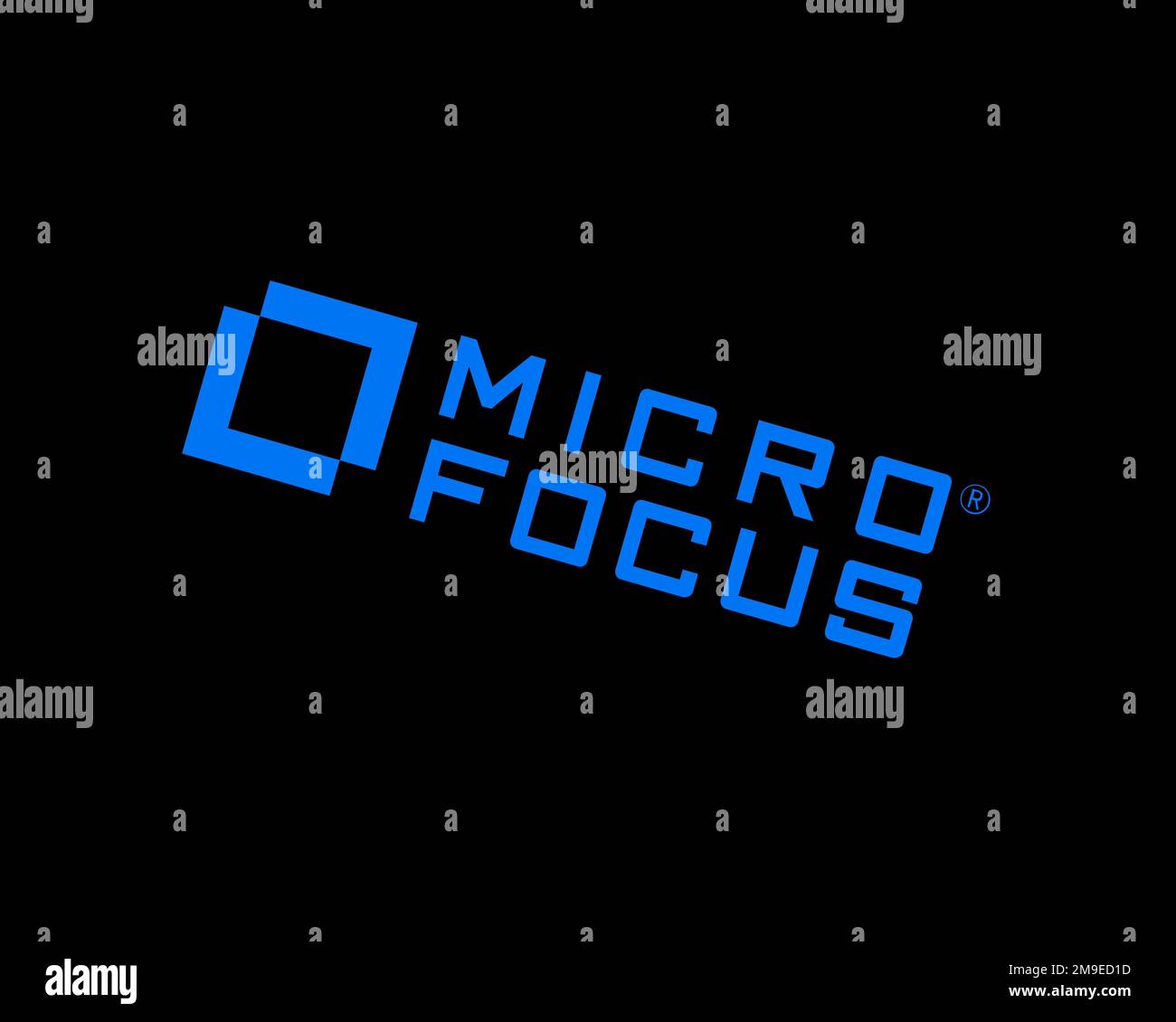 Micro Focus, rotated logo, black background B Stock Photo - Alamy