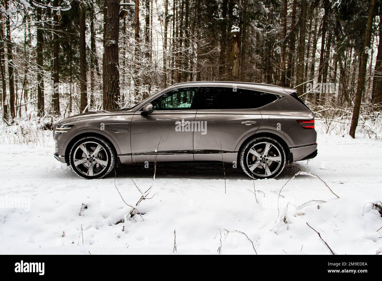 MOSCOW, RUSSIA - DECEMBER 04, 2021 Genesis GV80 (JX1), subcompact luxury SUV car. Exterior front ...