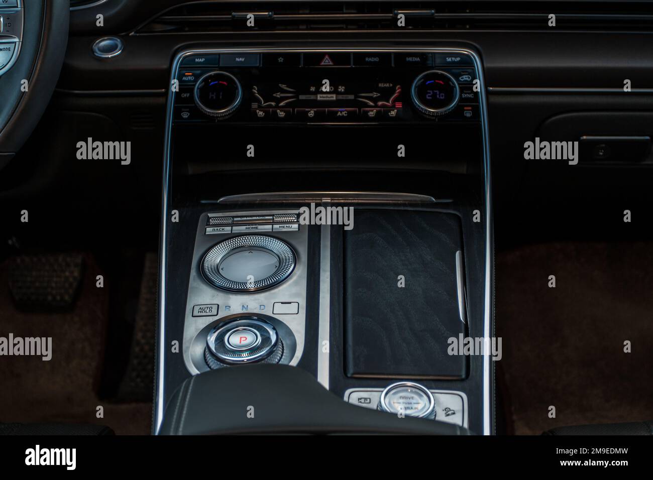 Close up of the modern automatic gearbox lever. Automatic transmission ...