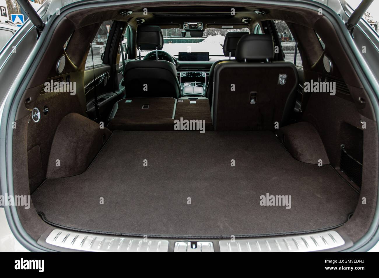 Huge, clean and empty car trunk in interior of compact suv. Rear view ...