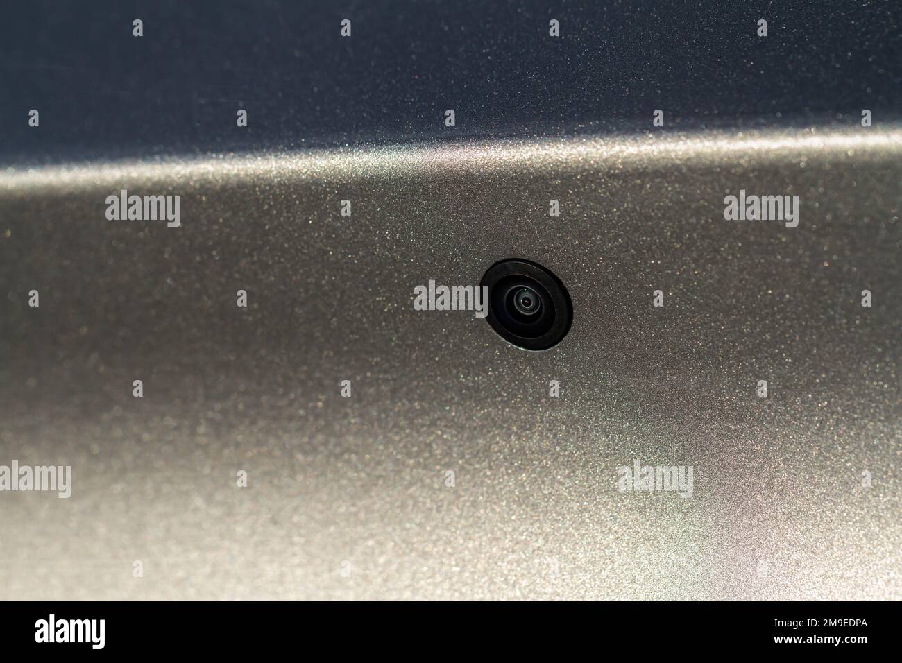 Rear view camera. Modern car rear view camera close up. Parking ...