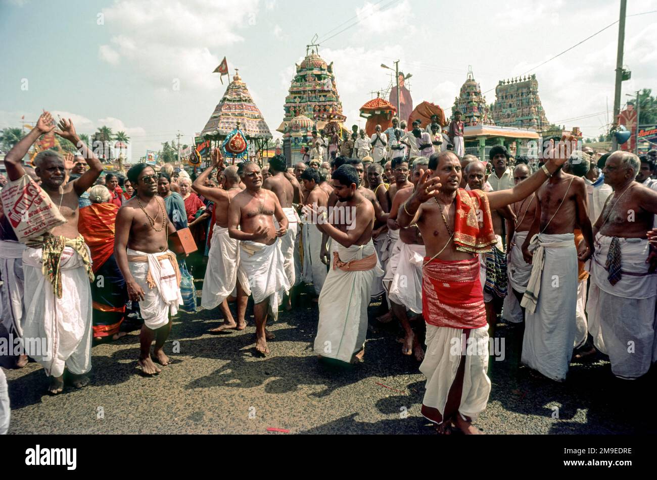 Procession of the bhajan troupe procession around Mahamakham tank ...