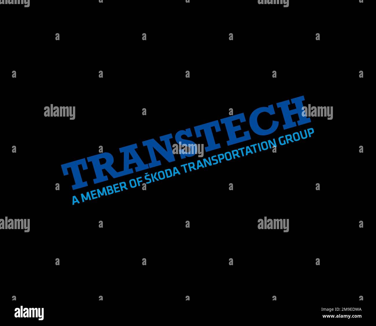 Skoda Transtech, rotated logo, black background Stock Photo - Alamy
