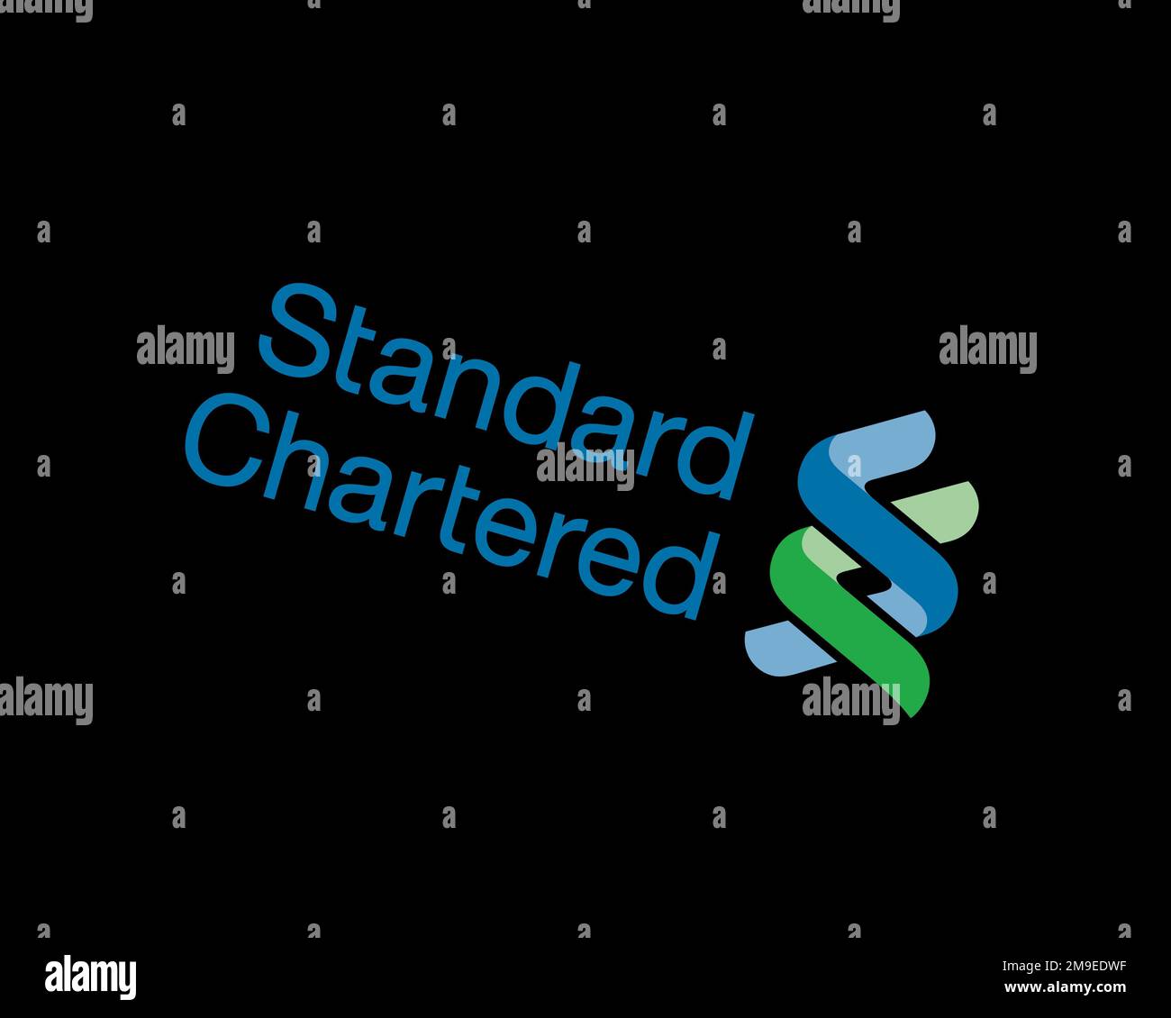 Standard Chartered, rotated logo, black background B Stock Photo - Alamy