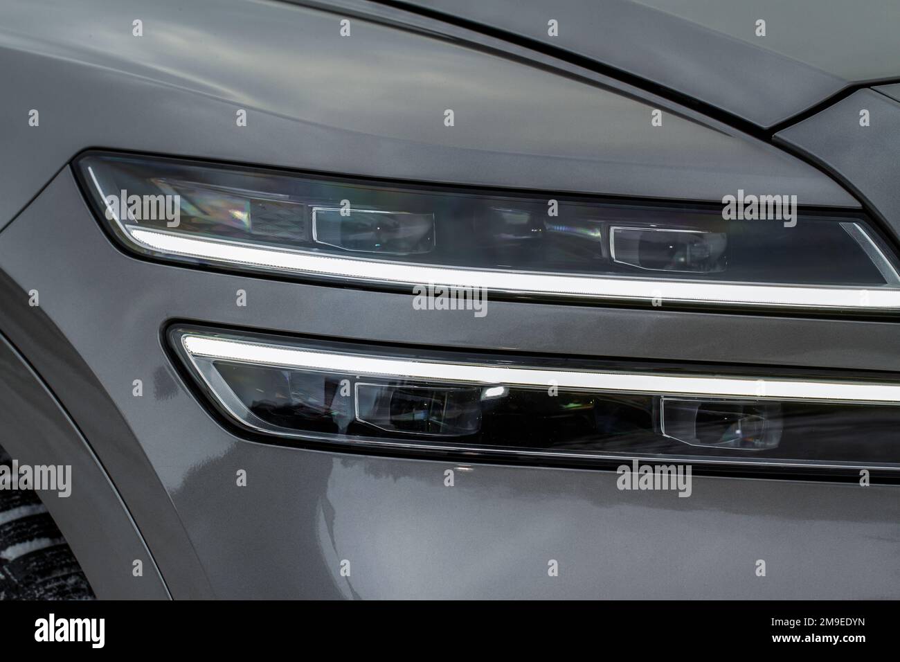 Modern car headlight close up view. LED Headlight of a car Stock Photo ...
