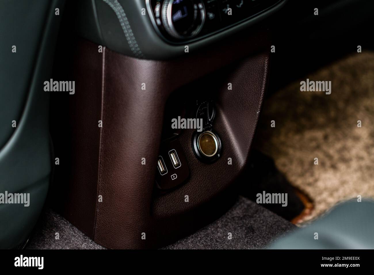 Modern car outlet socket. Closed 12V power outlet socket and opened USB ...