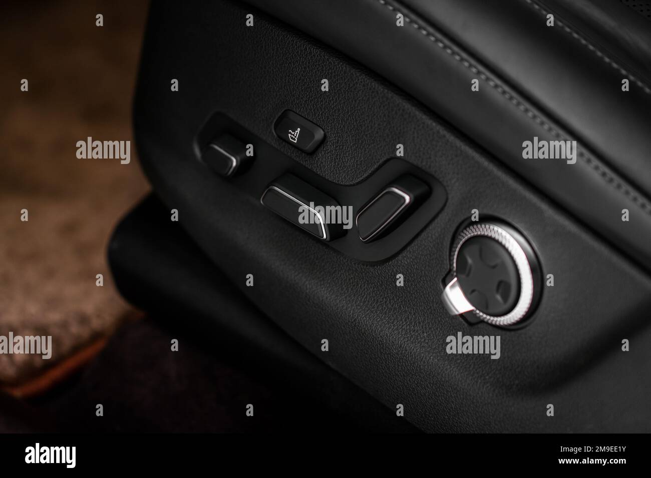 Electric car seat adjustment control panel close up view. Adjustable ...