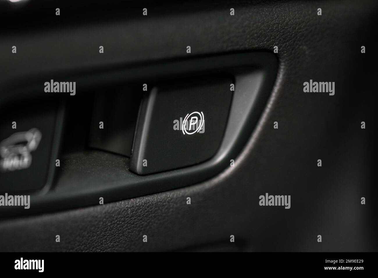 Close up of a modern car Parking Brake. Electronic handbrake. Parking ...