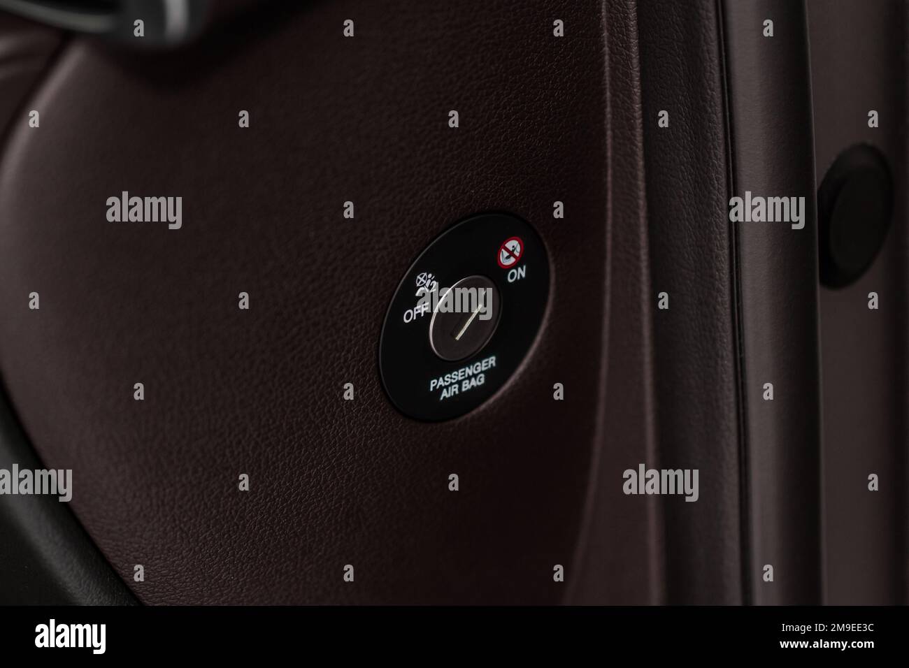 Front passenger airbag on and off switch close up view. Passenger ...