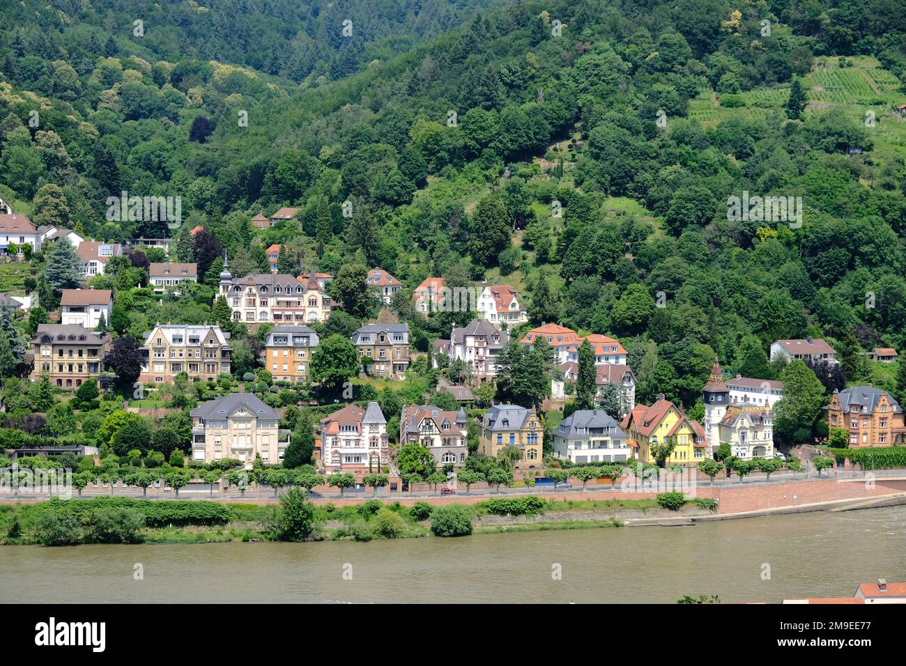 The beautiful houses on the edge of a river in Heidelberg city Germany ...