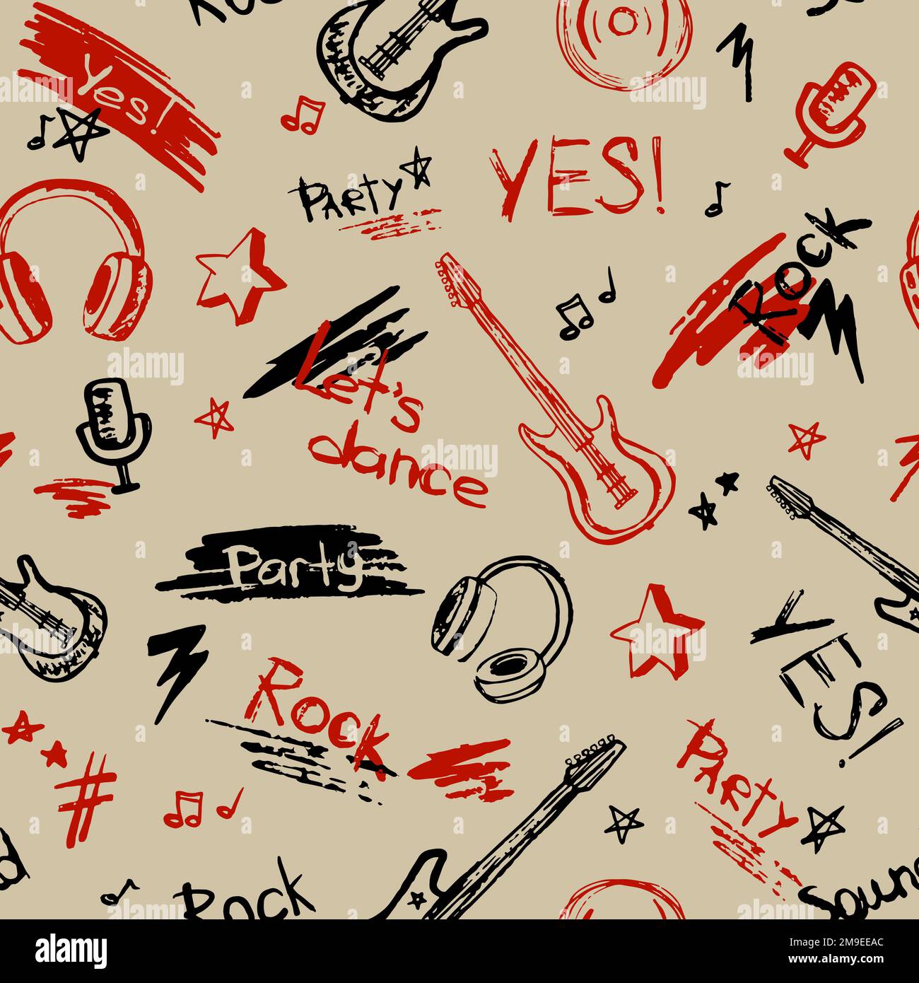 Rock music theme vector seamless pattern. For textile print and other ...