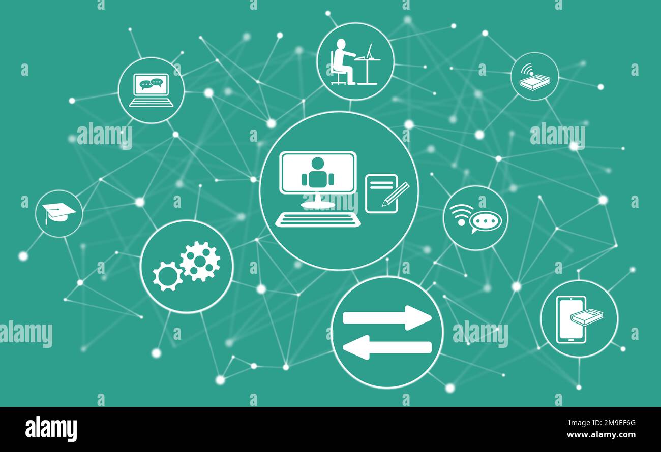 Concept of online education with connected icons Stock Photo - Alamy