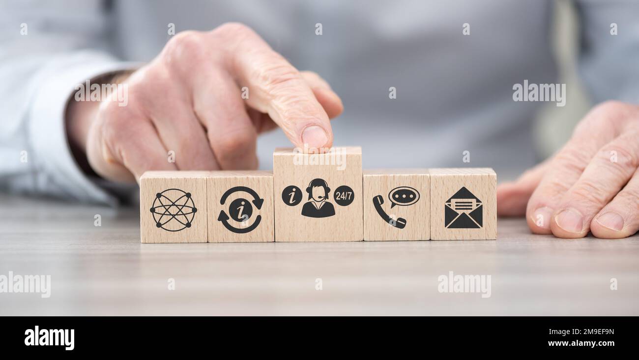 Wooden blocks with symbol of customer service concept Stock Photo - Alamy