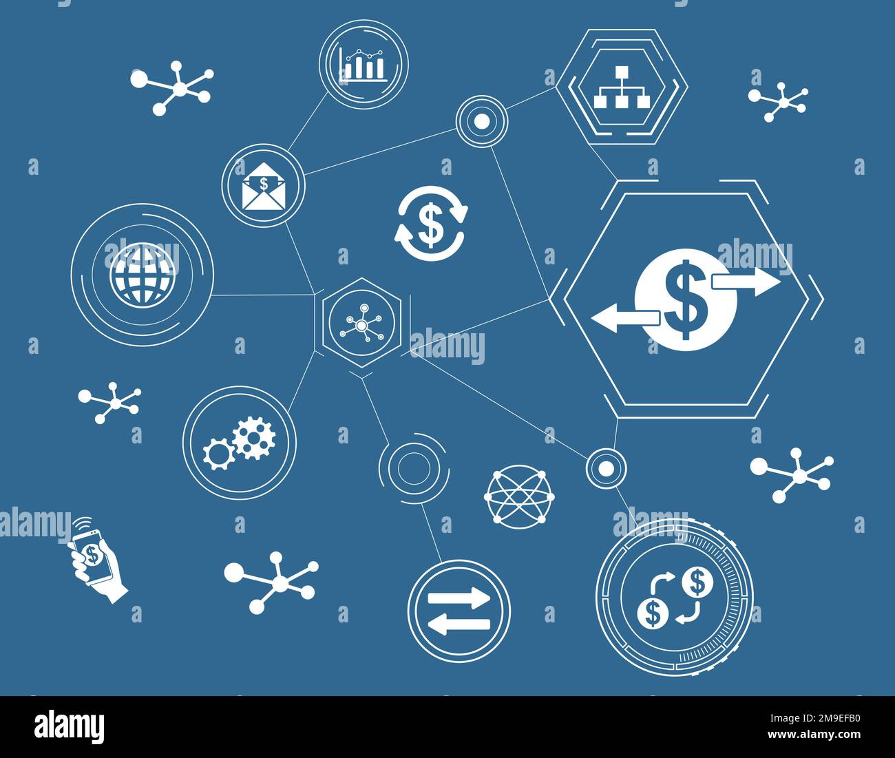Concept of money transfer with connected icons Stock Photo - Alamy