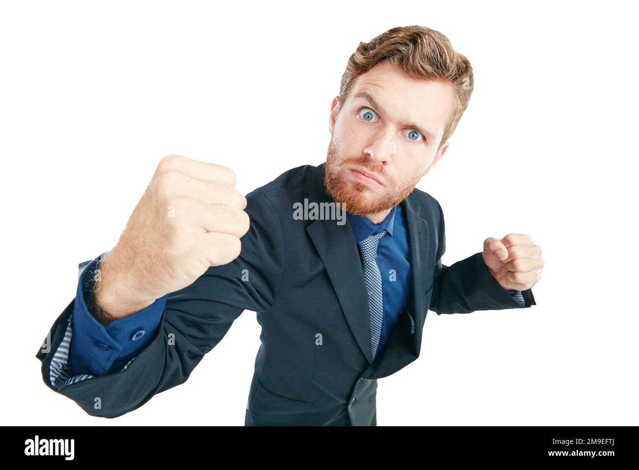 Portrait, angry and fist with a business man in studio isolated on a ...
