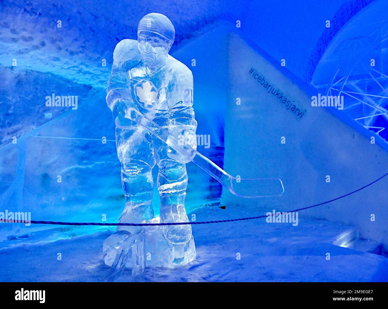 An ice sculpture depicting ice hockey legend Borje Salming, wearing a ...