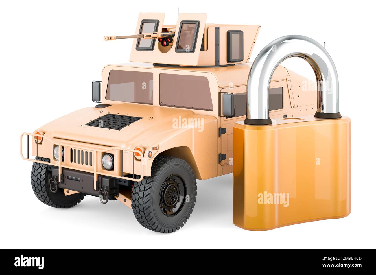 High Mobility Multipurpose Wheeled Vehicle with padlock, 3D rendering ...