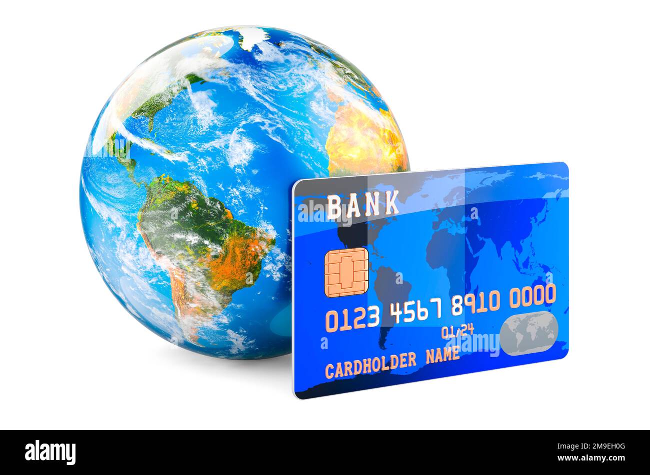 Credit Card with Earth Globe, 3D rendering isolated on white background ...