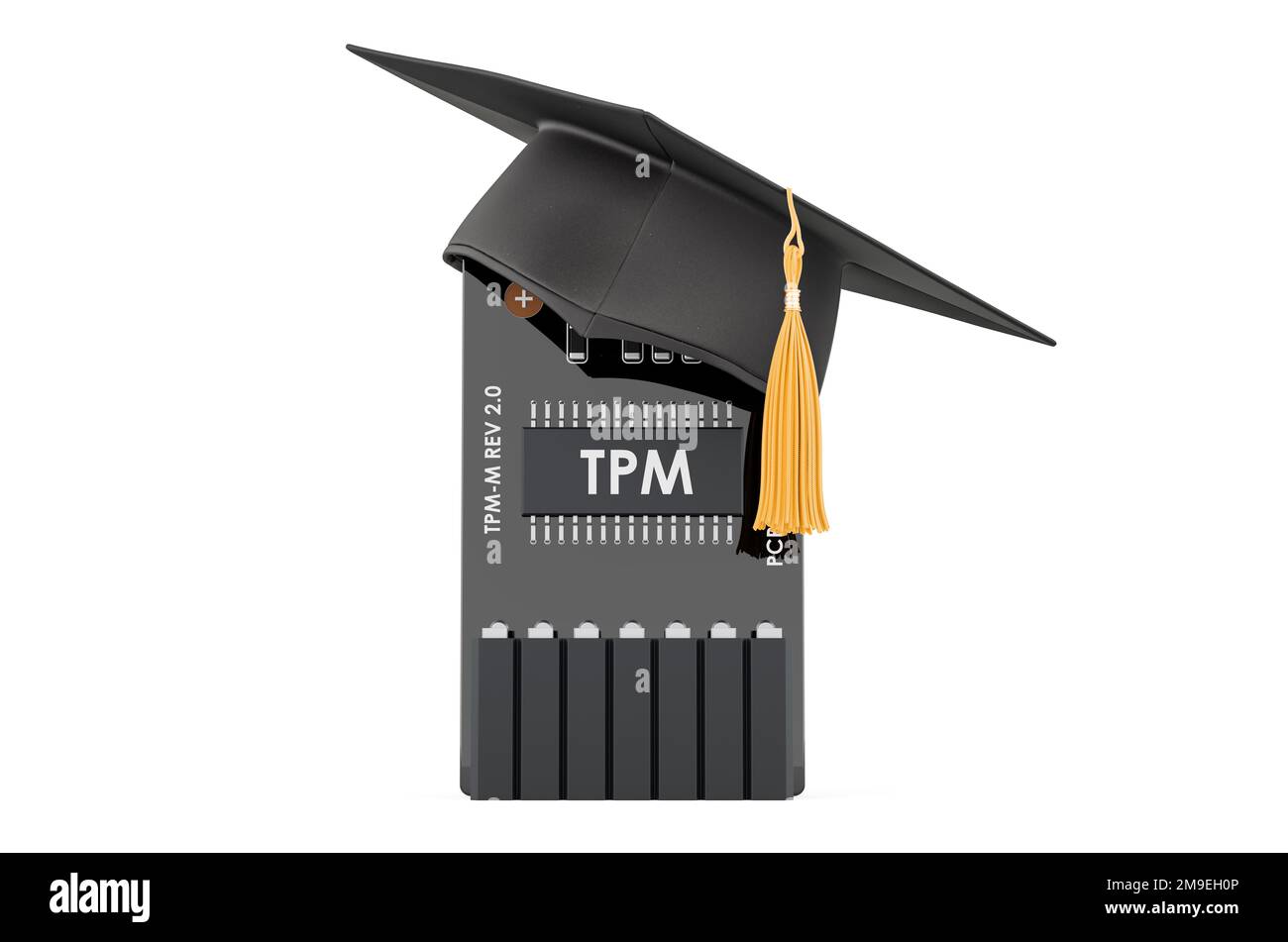 Trusted Platform Module, TPM with education hat. 3D rendering isolated ...
