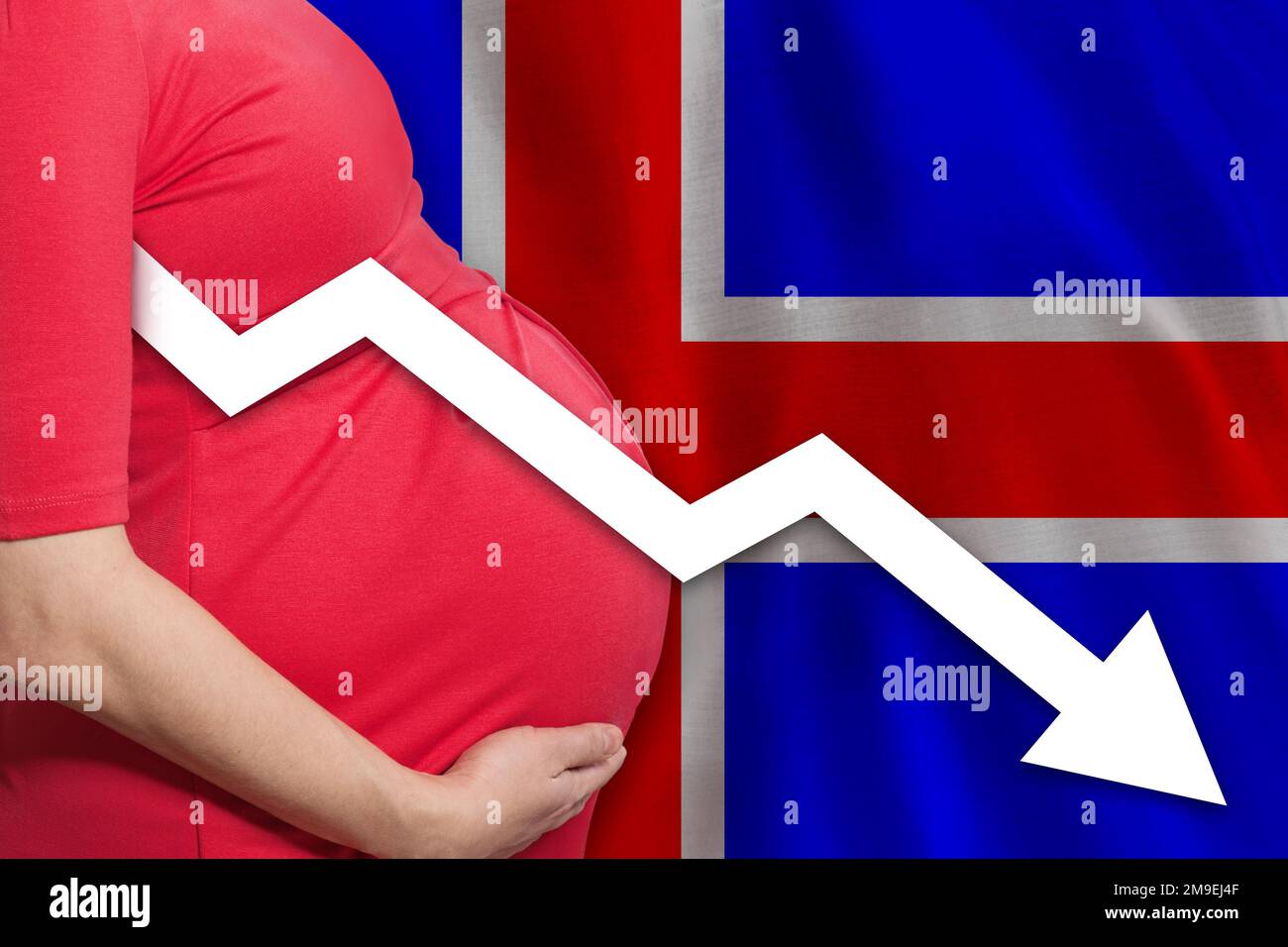 Icelandic pregnant woman on flag background. Falling fertility rate in ...