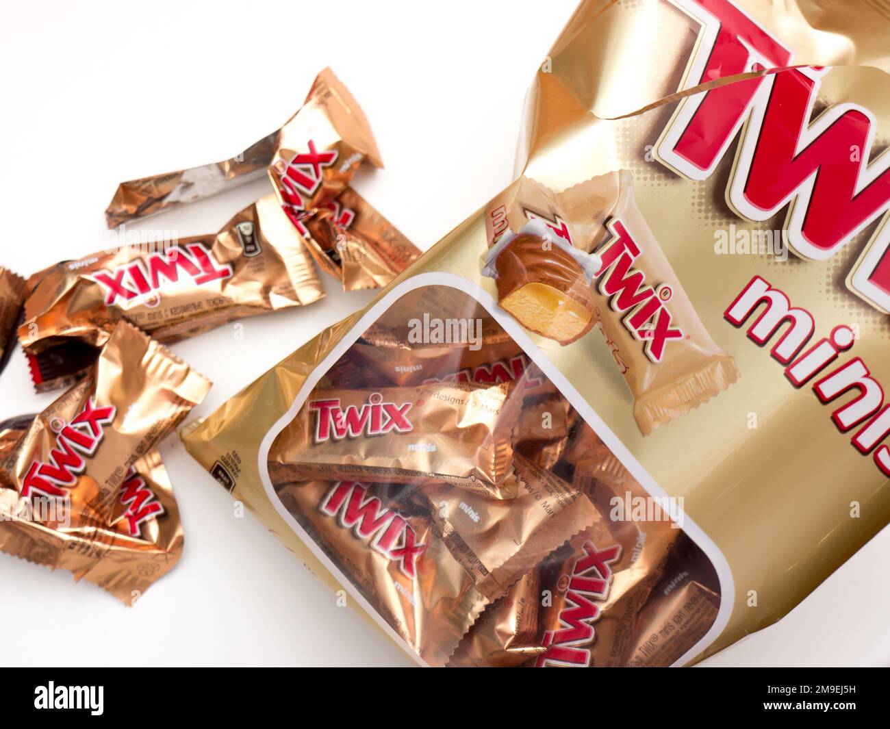 Twix minis cookie bars on white background.Twix is a chocolate bar made ...
