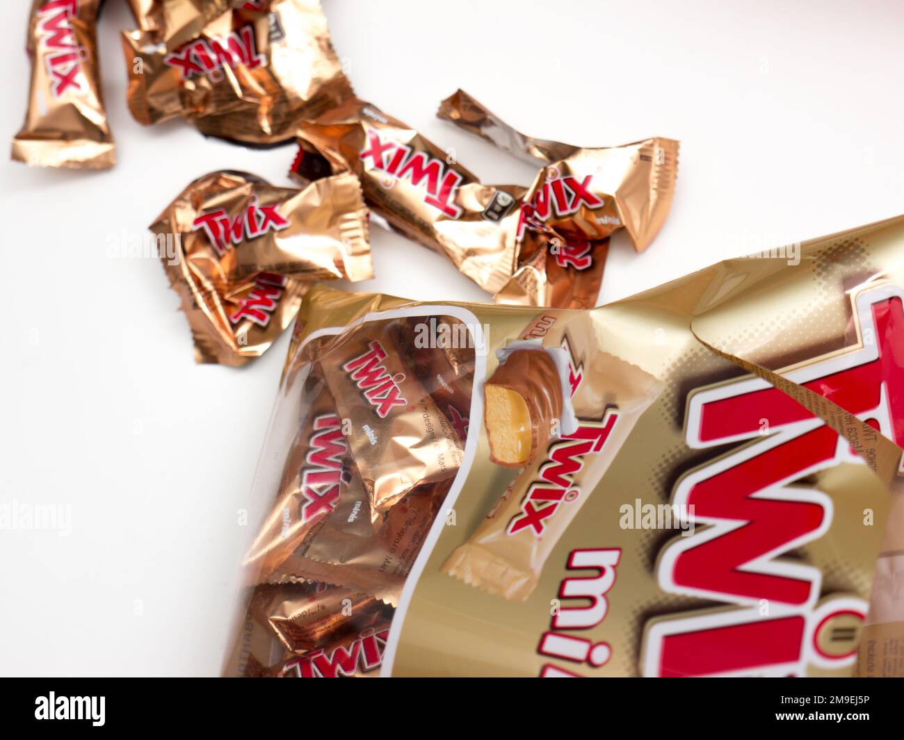 Twix minis cookie bars on white background.Twix is a chocolate bar made ...