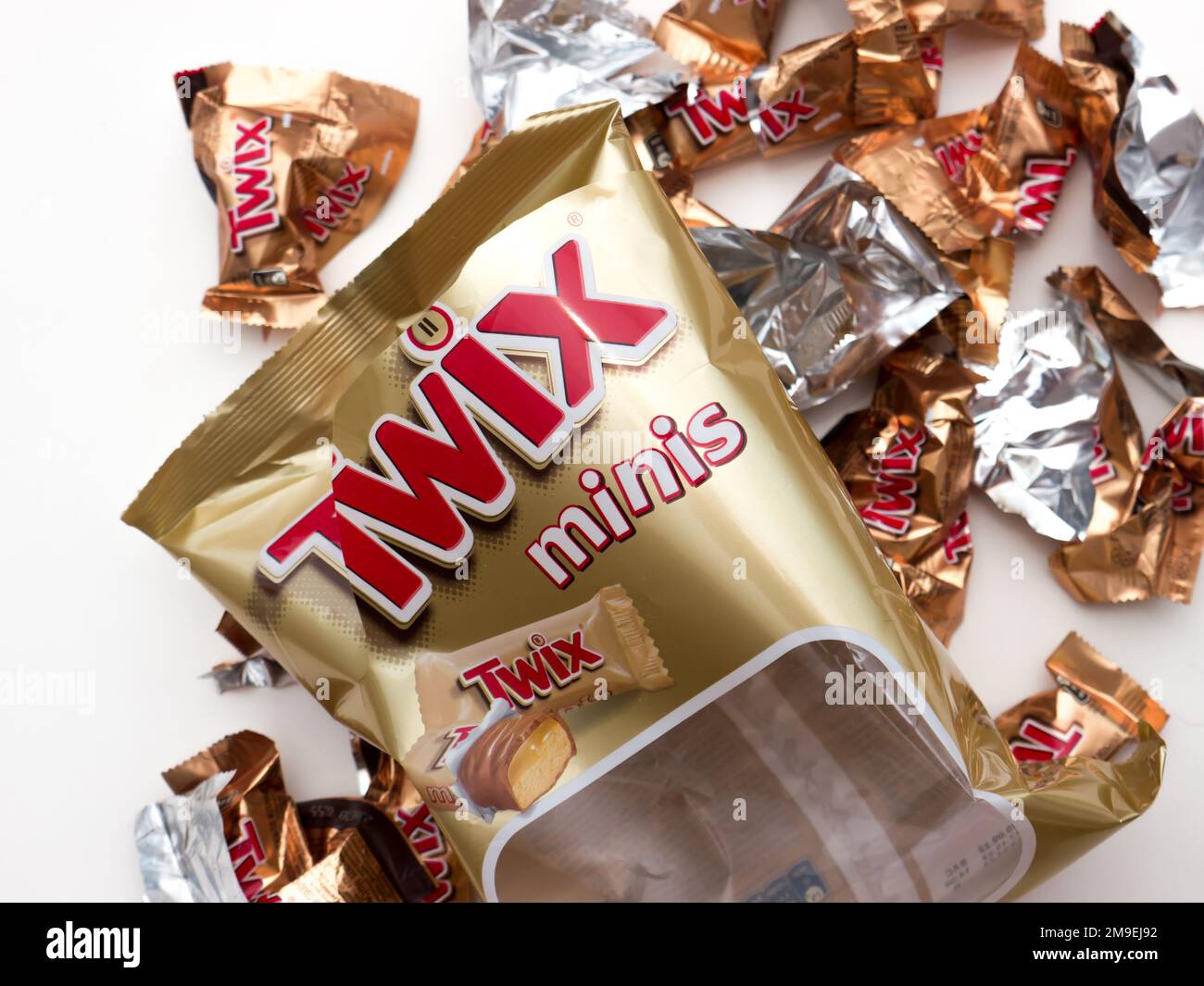 Twix minis cookie bars on white background.Twix is a chocolate bar made ...