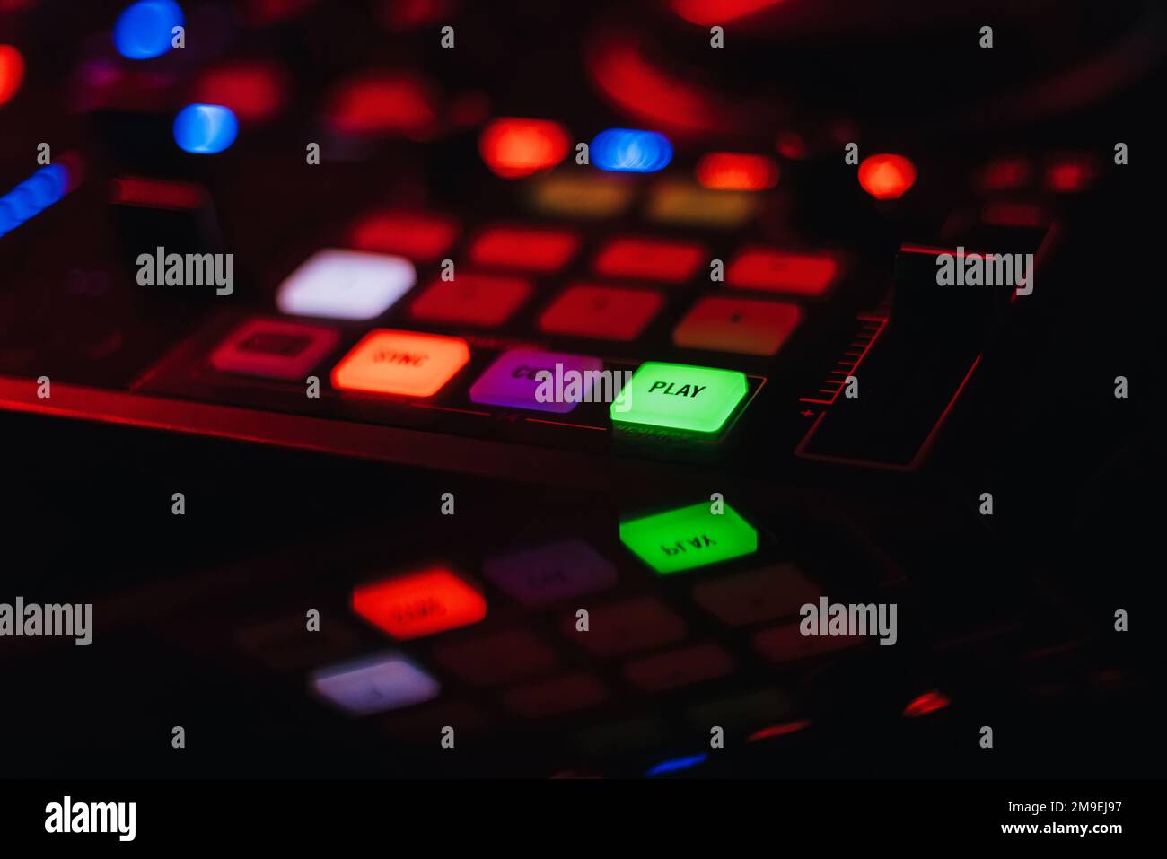 DJ controller panel on for professional music and sound mixing Stock ...