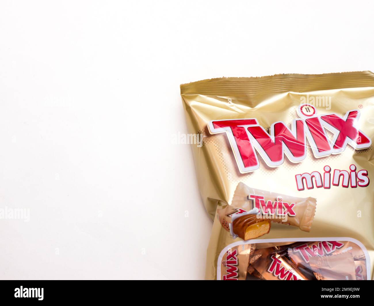 Twix minis cookie bars on white background.Twix is a chocolate bar made ...