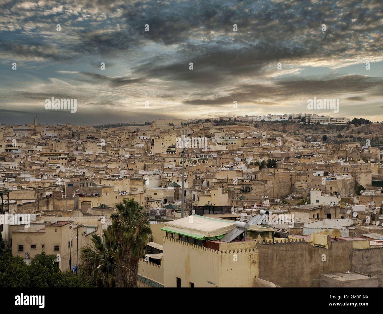 Aerial view of the Fez el Bali medina. Panorama cityscape of the oldest ...