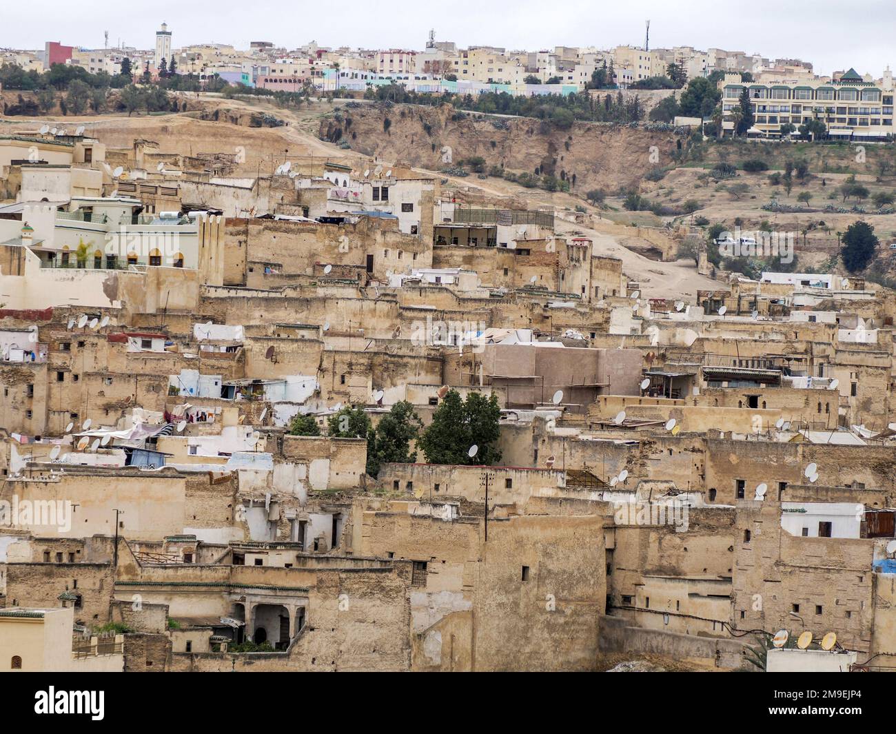 Aerial view of the Fez el Bali medina. Panorama cityscape of the oldest ...