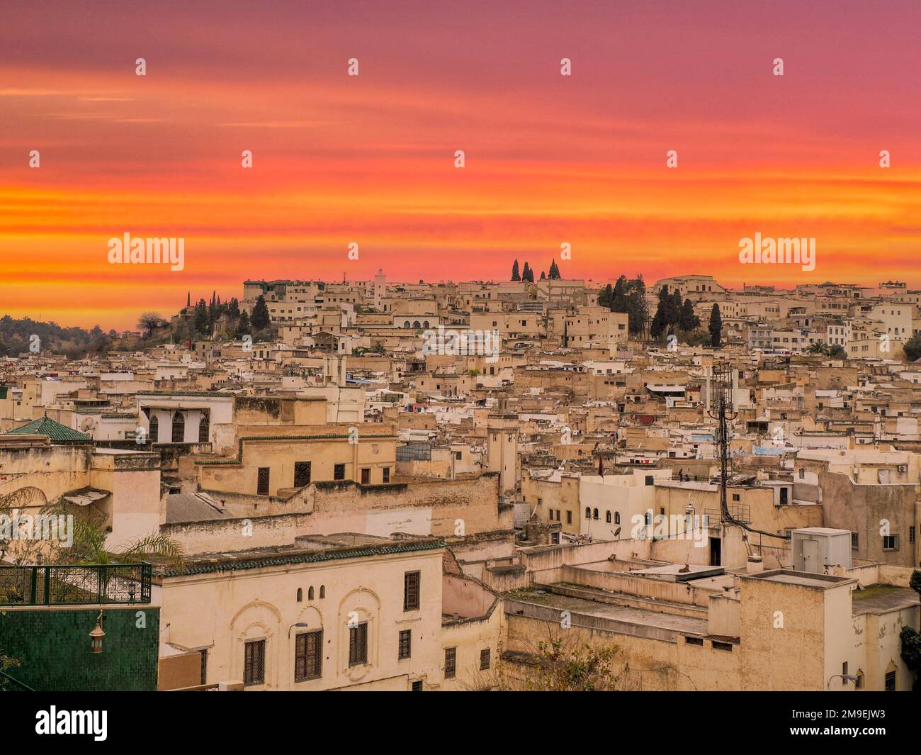 Aerial view of the Fez el Bali medina. Panorama cityscape of the oldest ...