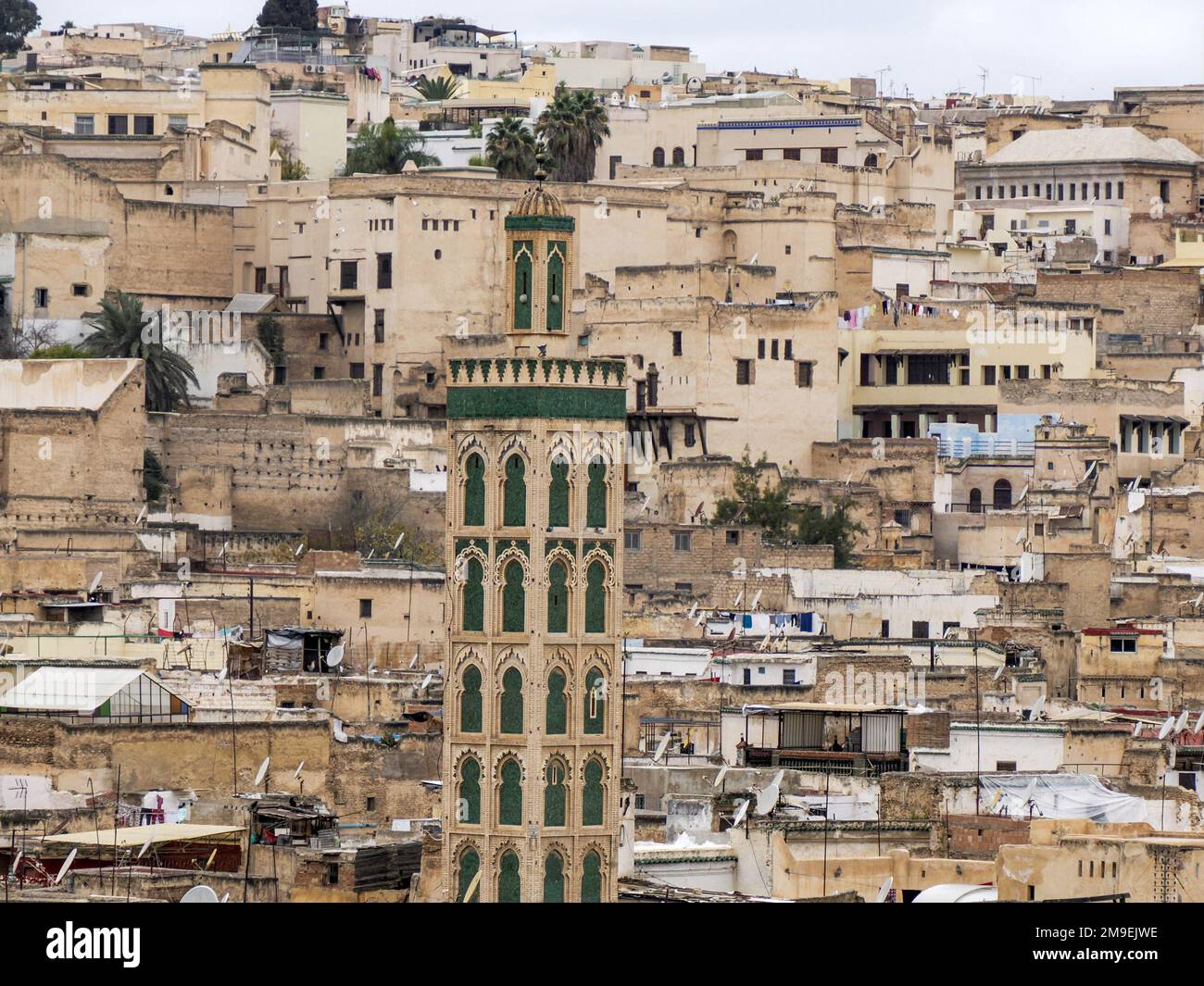 Aerial view of the Fez el Bali medina. Panorama cityscape of the oldest ...