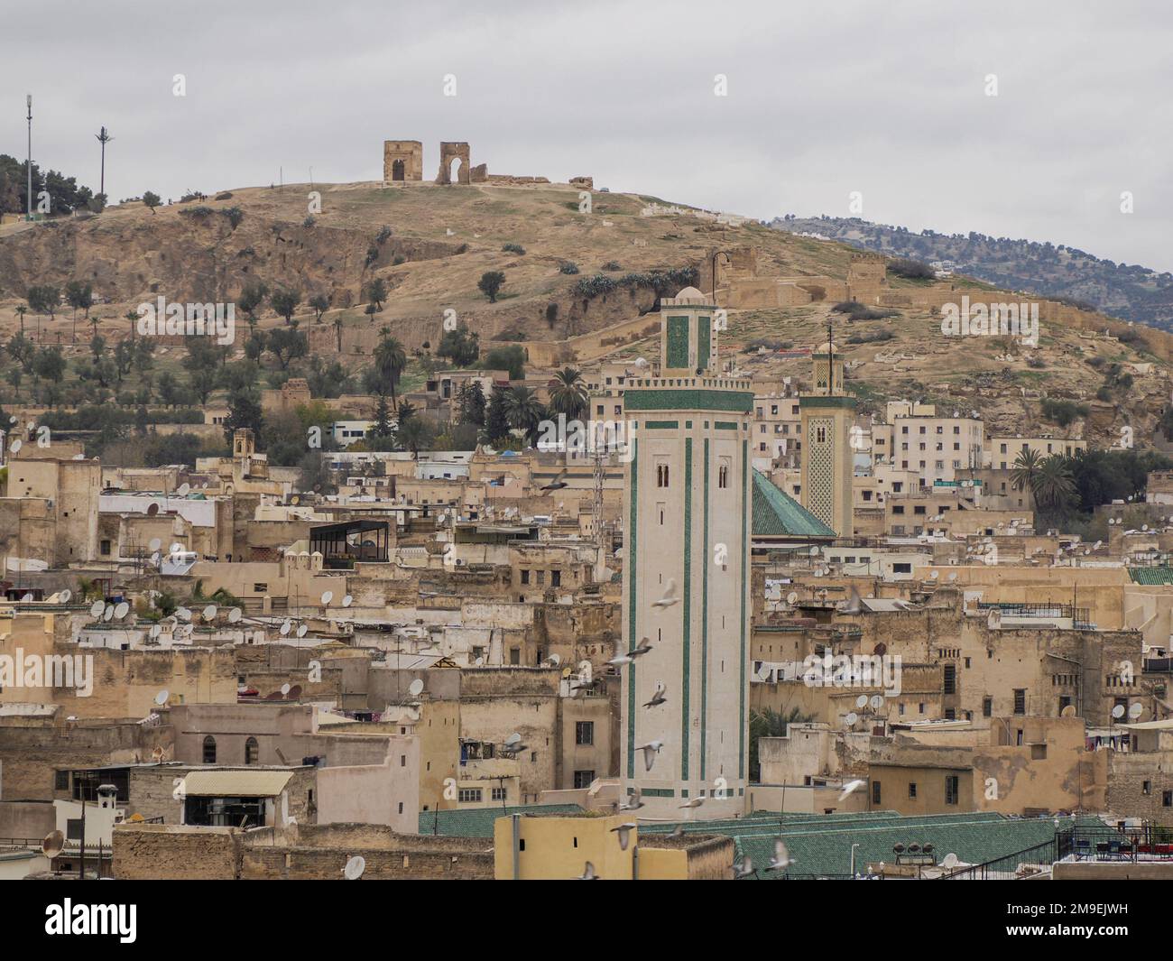 Aerial view of the Fez el Bali medina. Panorama cityscape of the oldest ...