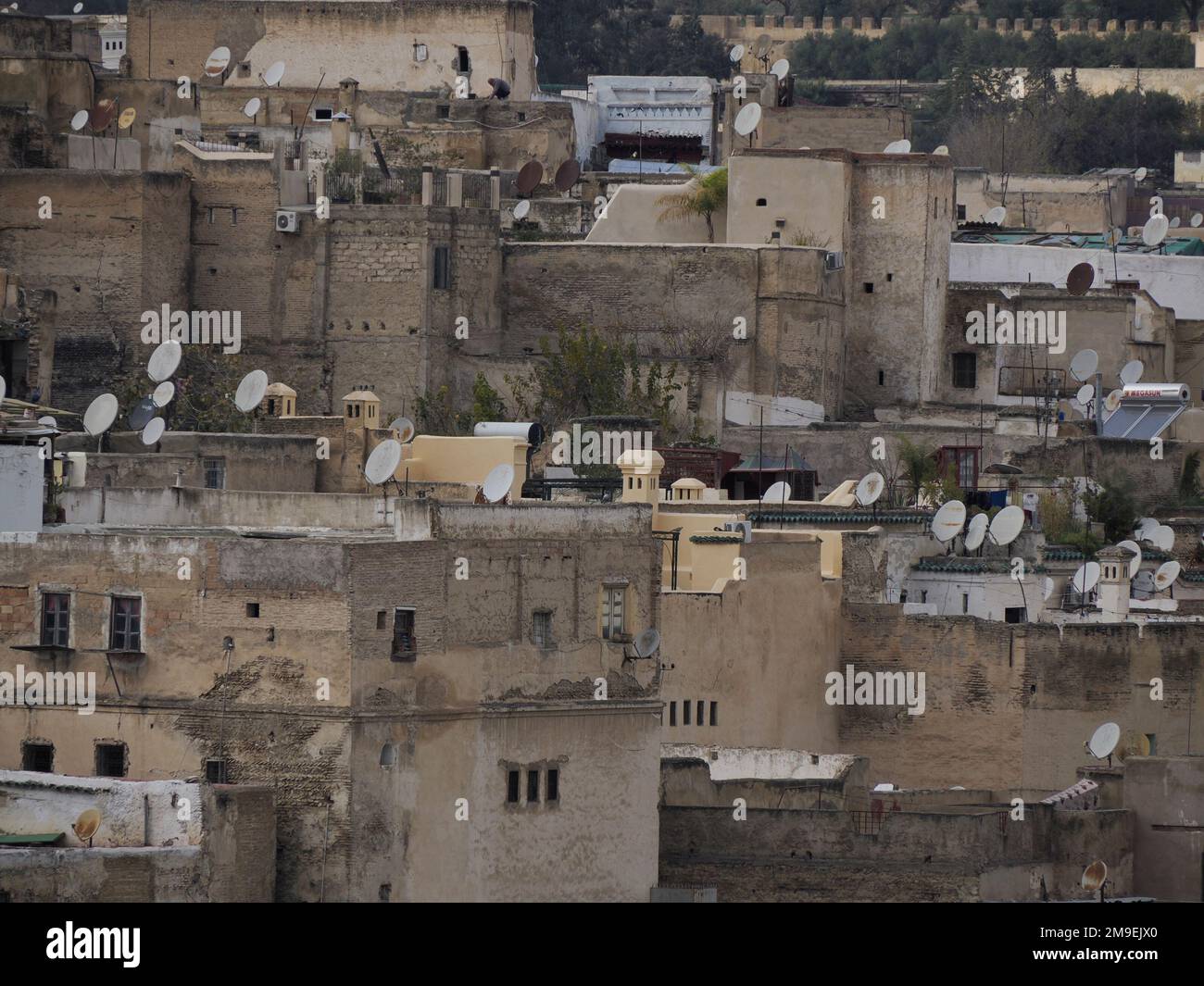 Aerial view of the Fez el Bali medina. Panorama cityscape of the oldest ...