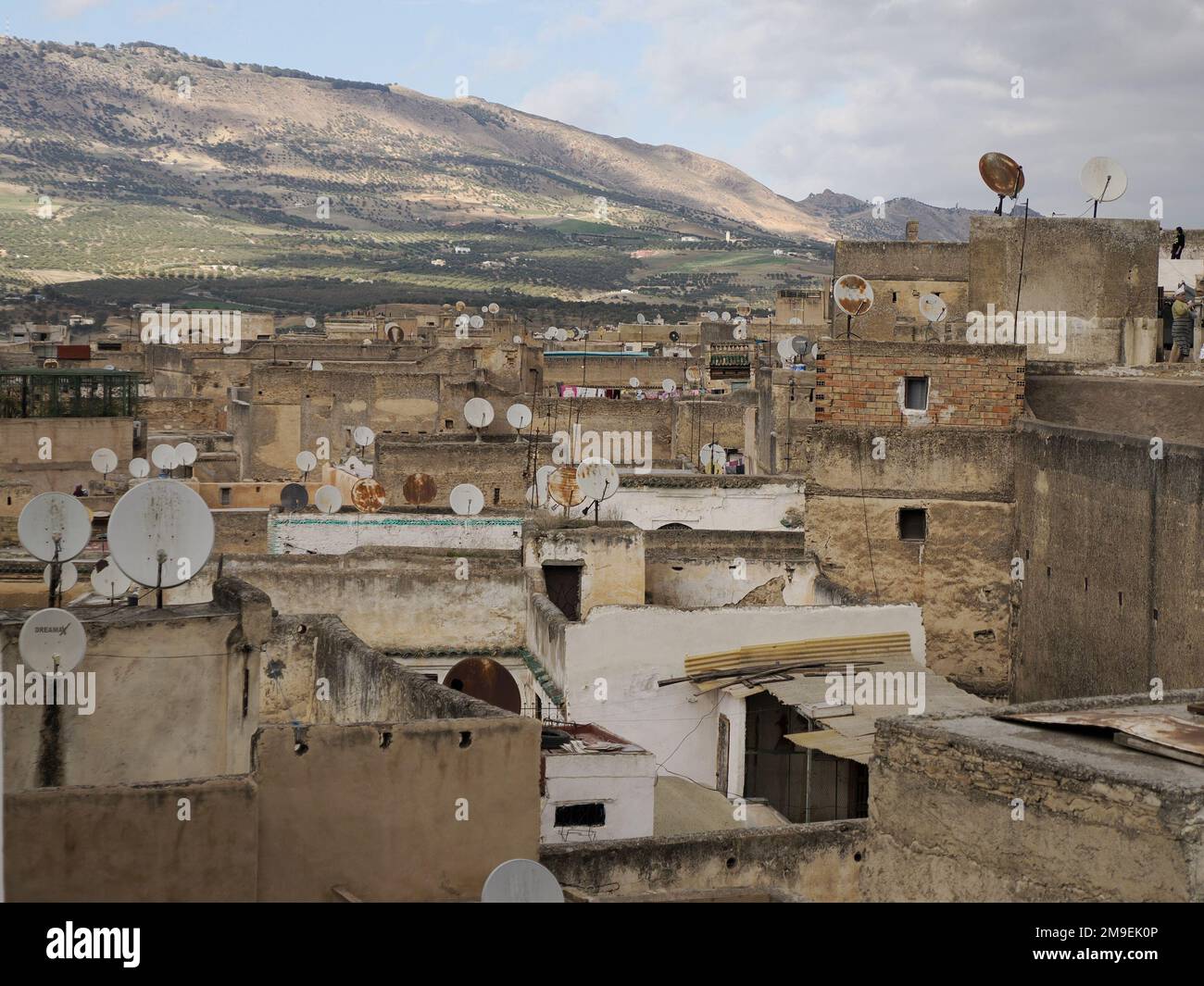 Aerial view of the Fez el Bali medina. Panorama cityscape of the oldest ...