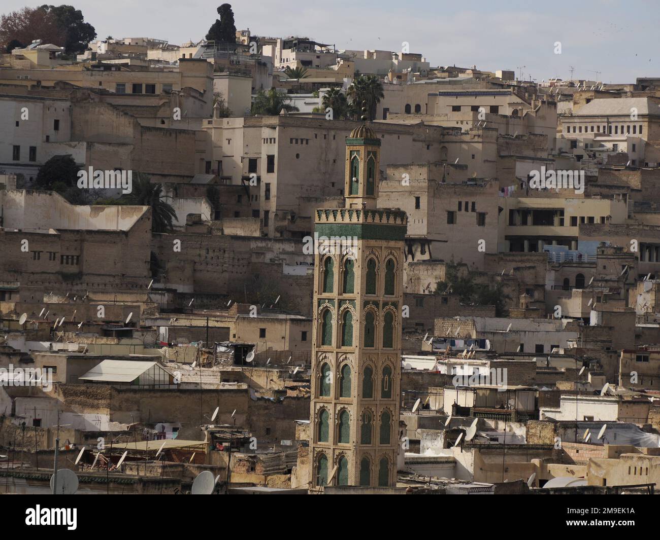 Aerial view of the Fez el Bali medina. Panorama cityscape of the oldest ...