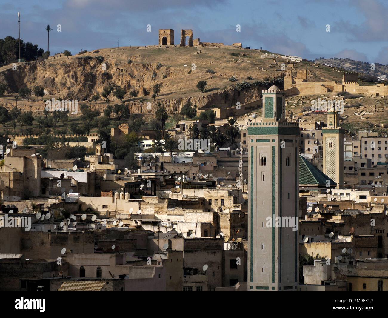 Aerial view of the Fez el Bali medina. Panorama cityscape of the oldest ...