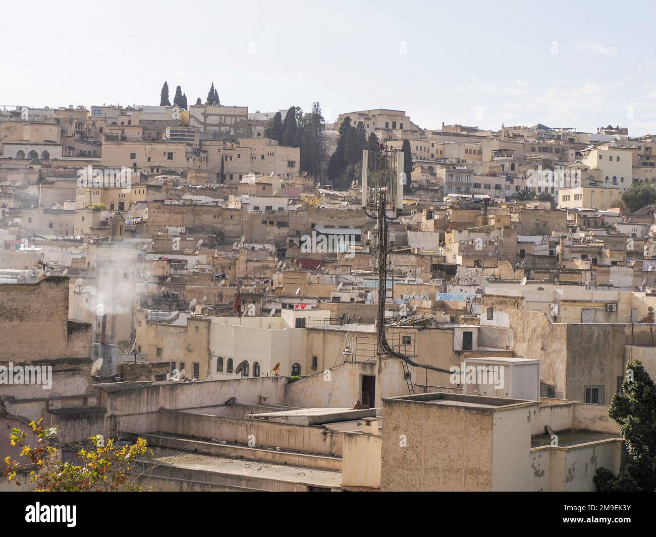 Aerial view of the Fez el Bali medina. Panorama cityscape of the oldest ...
