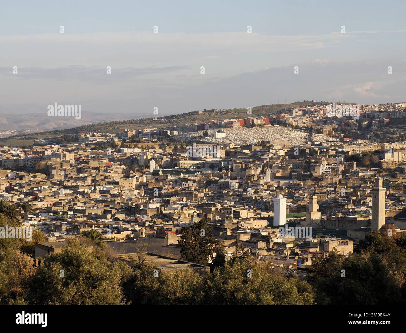 Aerial view of the Fez el Bali medina. Panorama cityscape of the oldest ...