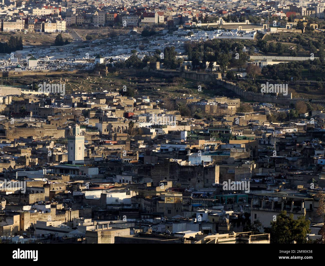 Aerial view of the Fez el Bali medina. Panorama cityscape of the oldest ...