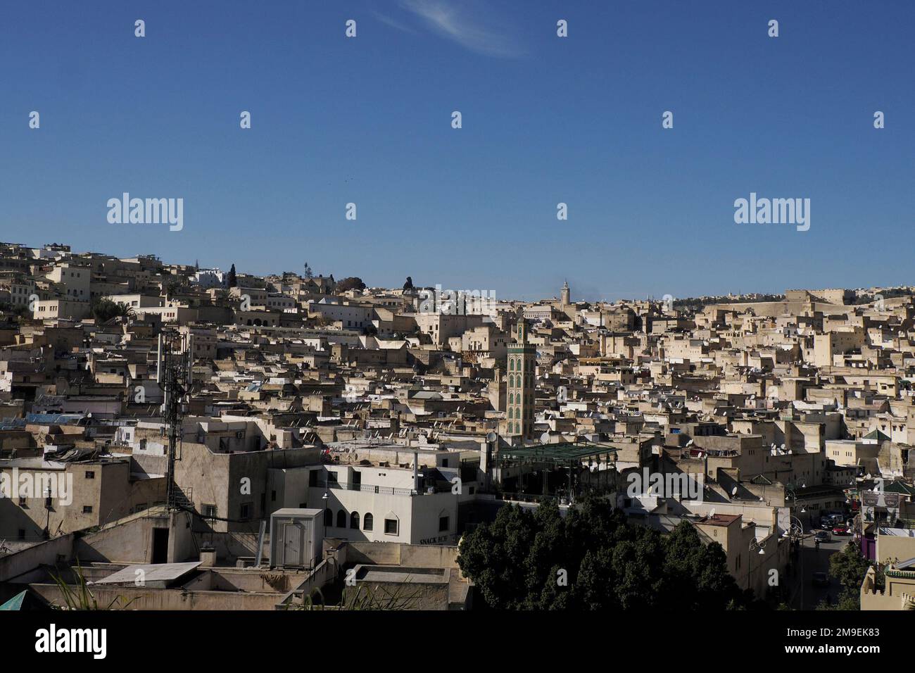 Aerial view of the Fez el Bali medina. Panorama cityscape of the oldest ...