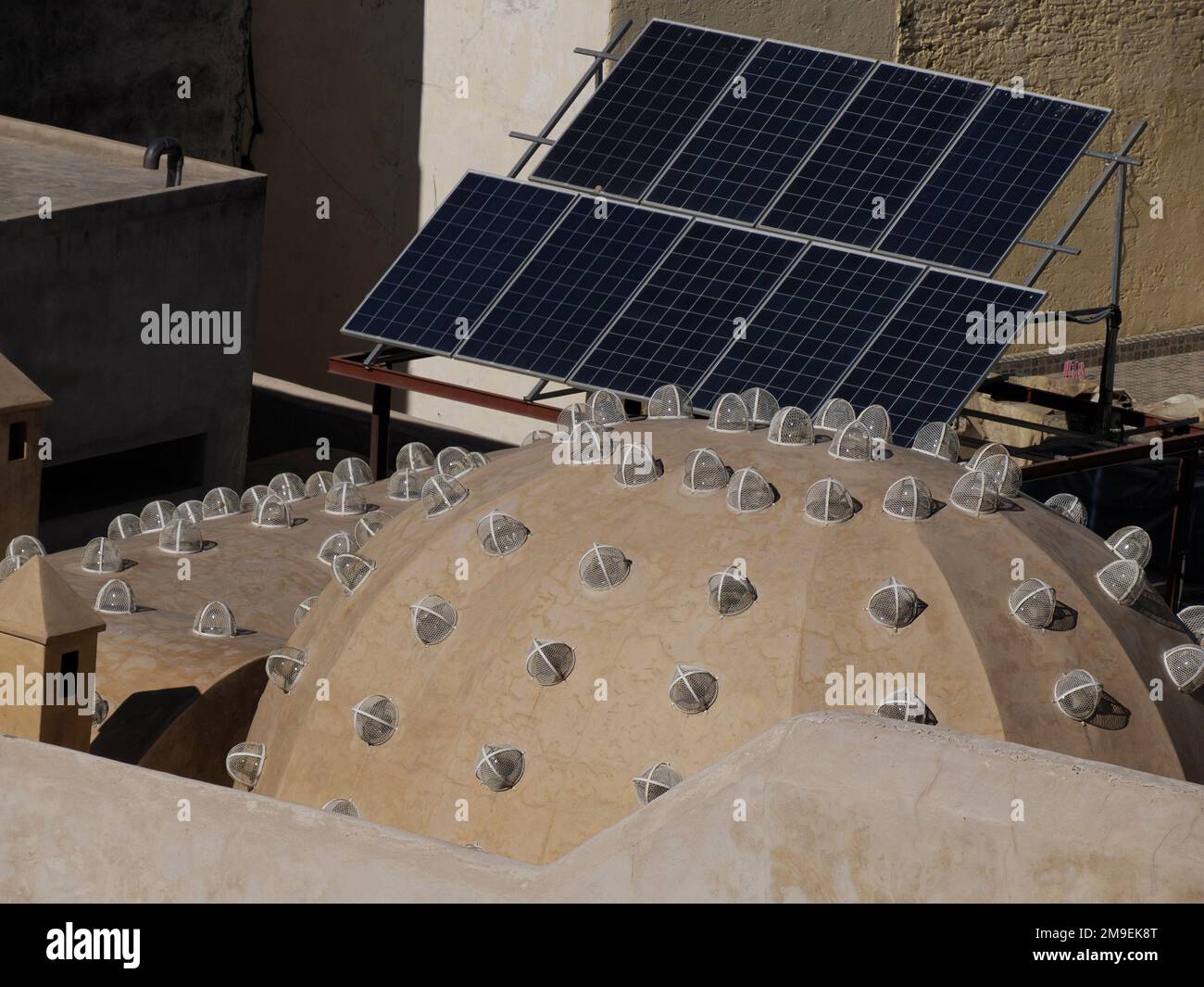 solar panel Aerial view of the Fez el Bali medina. Panorama cityscape ...