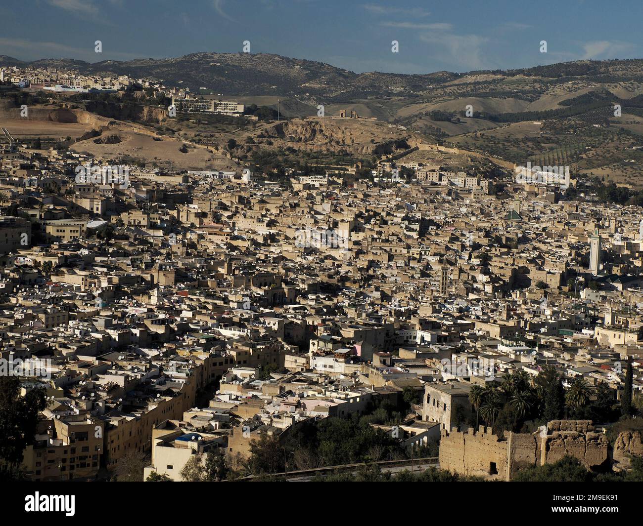 Aerial view of the Fez el Bali medina. Panorama cityscape of the oldest ...