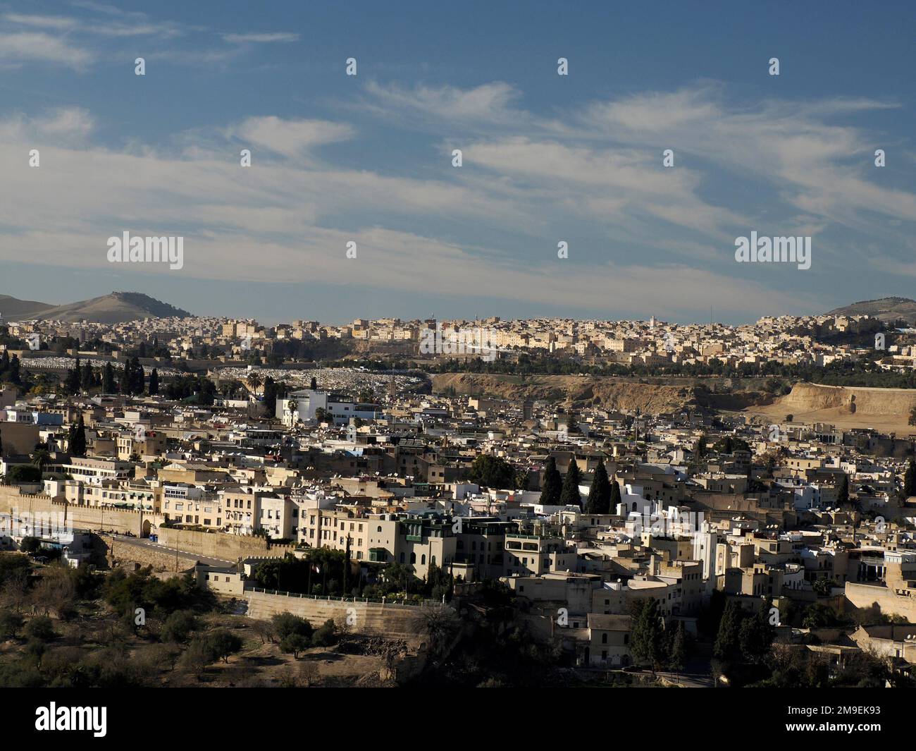 Aerial view of the Fez el Bali medina. Panorama cityscape of the oldest ...