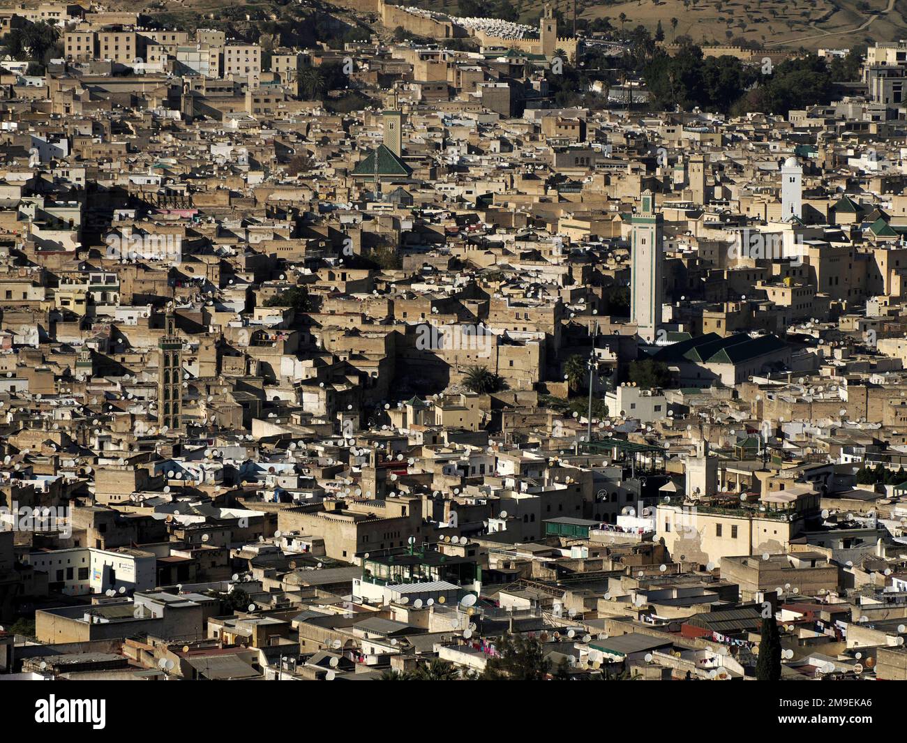 Aerial view of the Fez el Bali medina. Panorama cityscape of the oldest ...